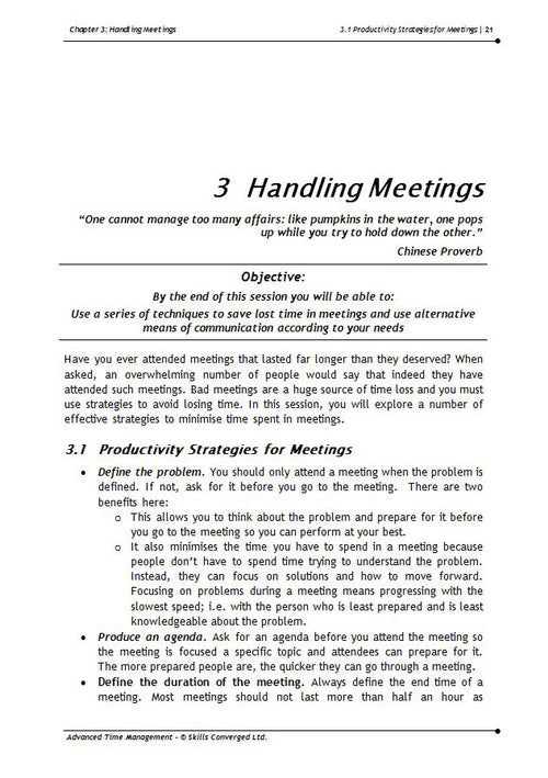 Advanced Time Management Training Course Materials | Skills Converged