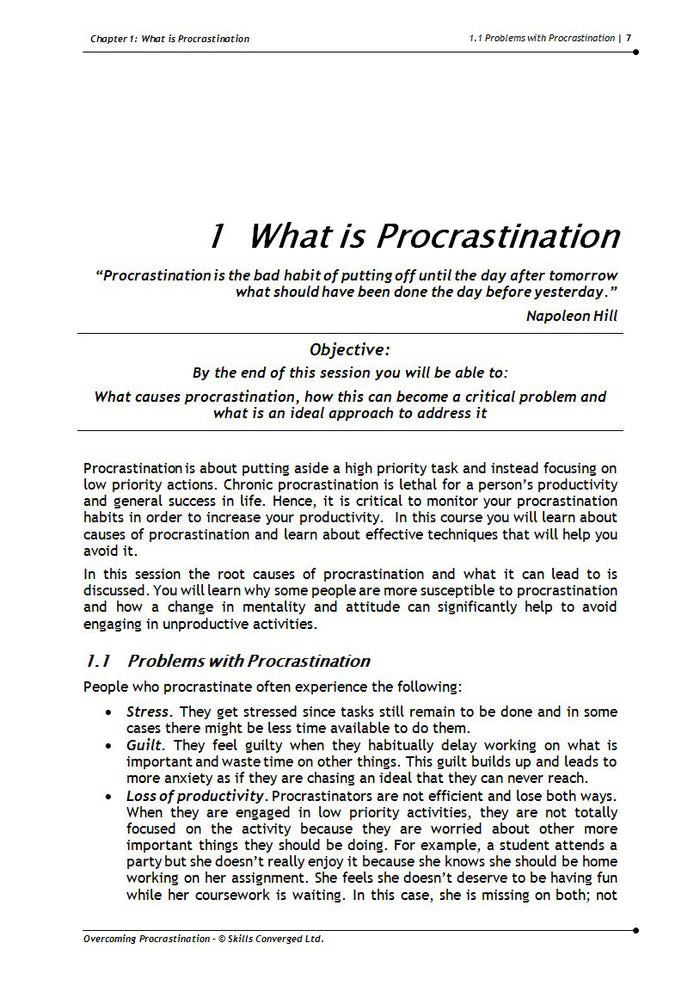 Overcoming Procrastination Training Course Materials | Skills Converged