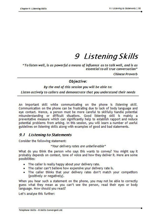 Telephone Skills Training Course Materials | Skills Converged